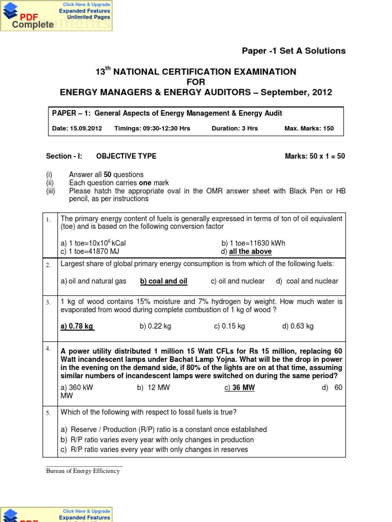 Energy Manager Question Paper | PDF | Gasification | Compact ...