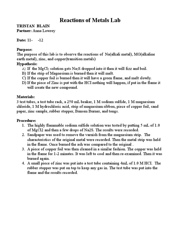 Observing the Reactions of Alkali, Alkaline Earth, and Transition ...
