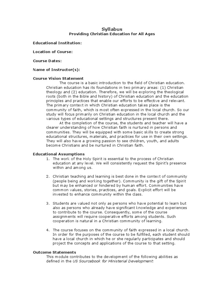 Introduction to Christian Education | PDF | Course Evaluation ...