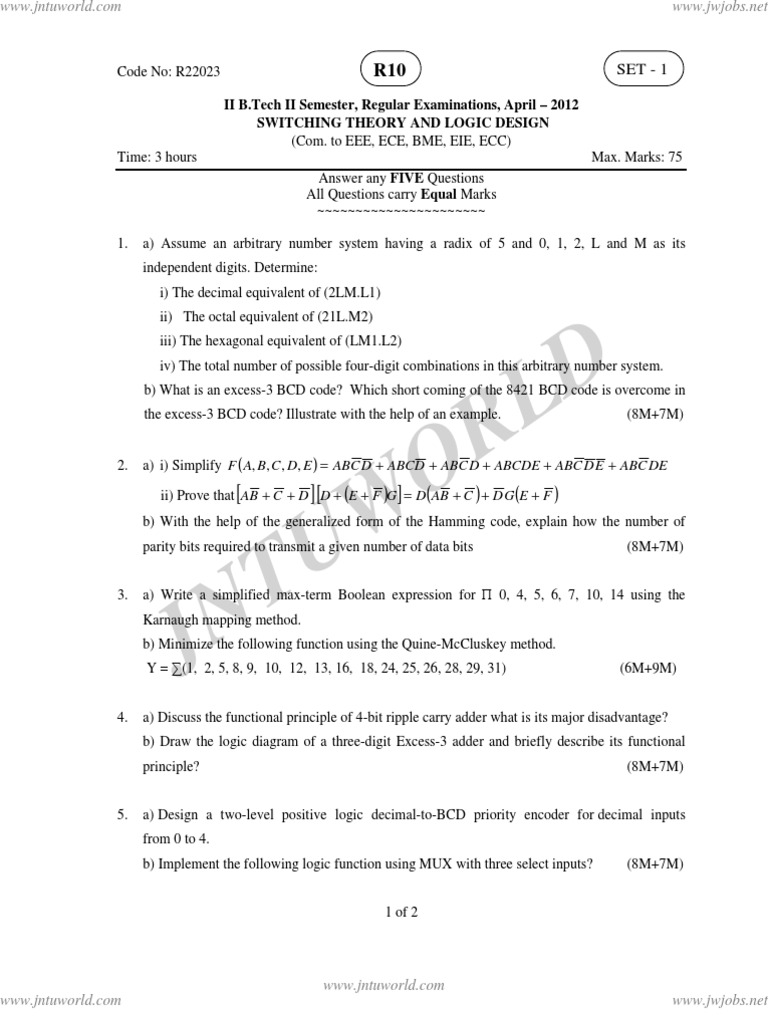 Switching Theory and Logic Design Exam | PDF | Boolean Algebra ...