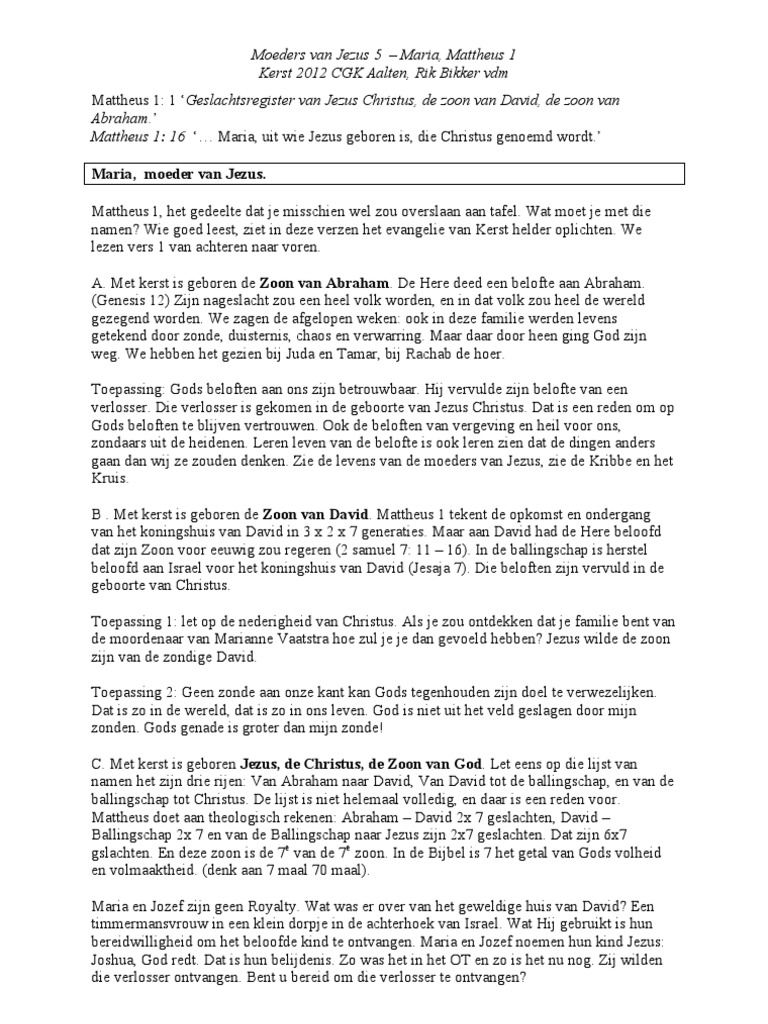 Preekschets Mattheus 1 - Maria | PDF