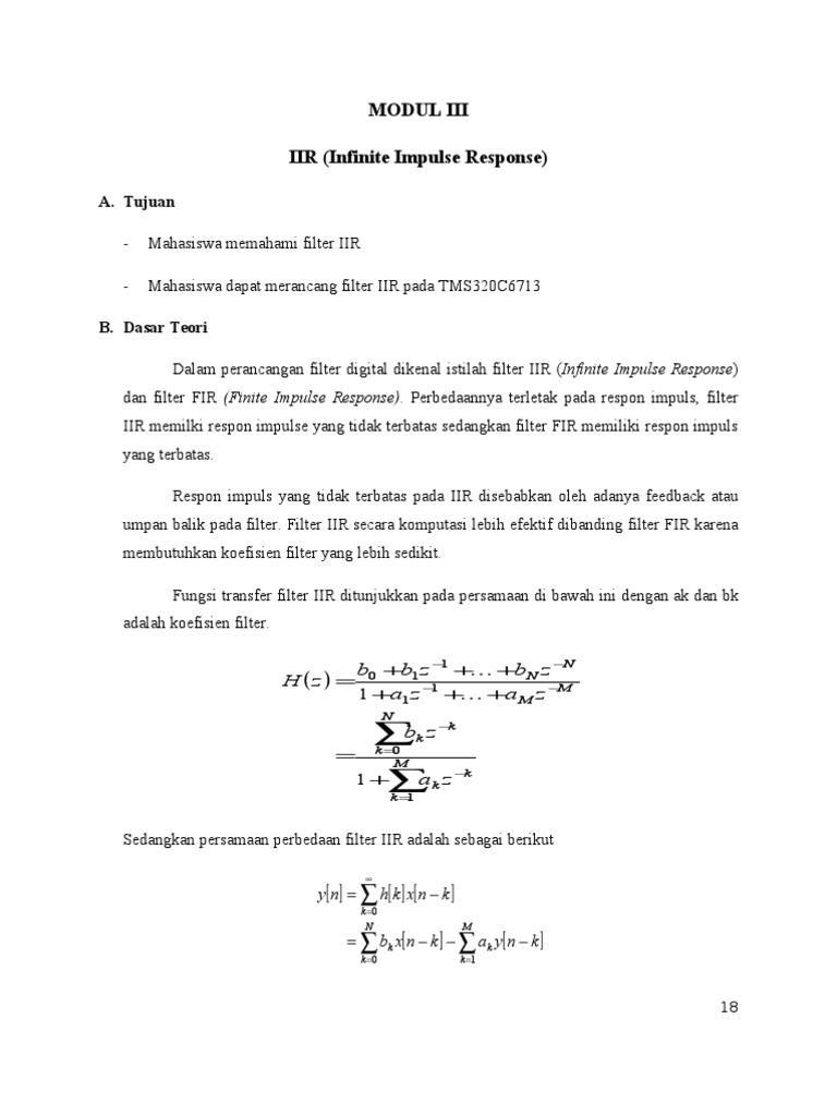 Modul III Infinite Impulse Response (IIR) | PDF