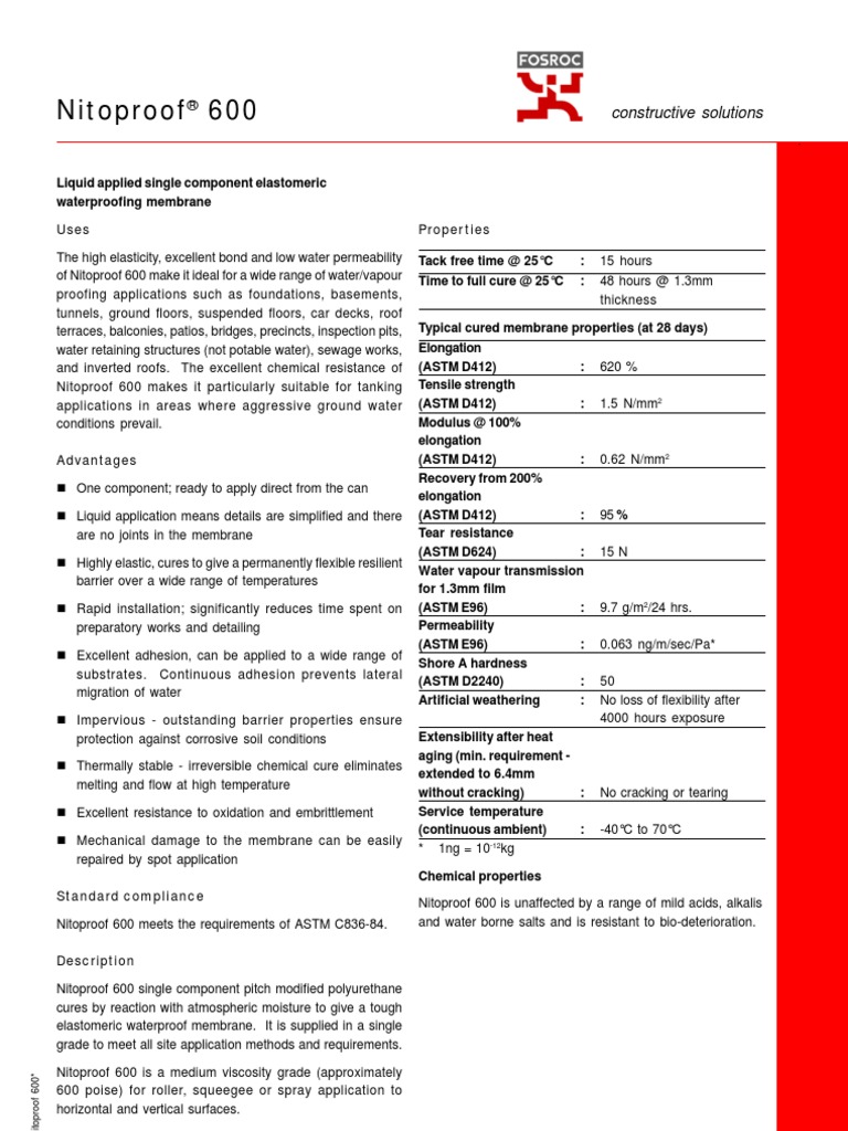 Nitoproof 600 | PDF | Concrete | Manmade Materials