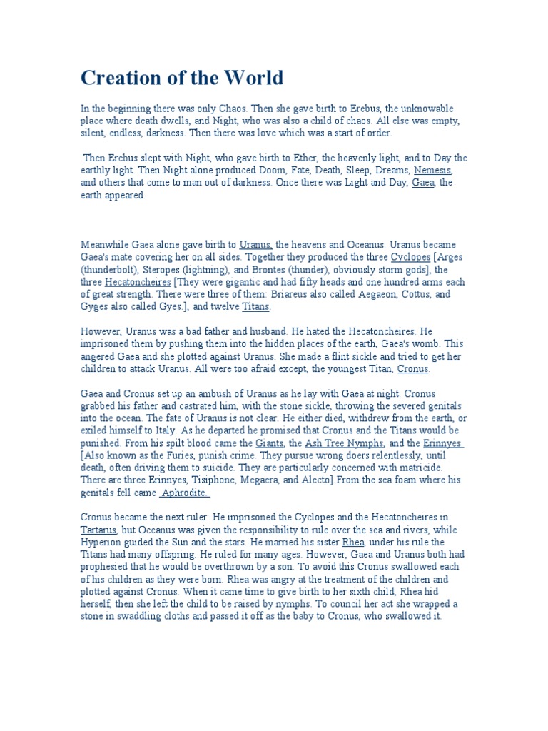 Greek Mythology... Creation1 | PDF | Zeus | Paleo Balkan Mythology