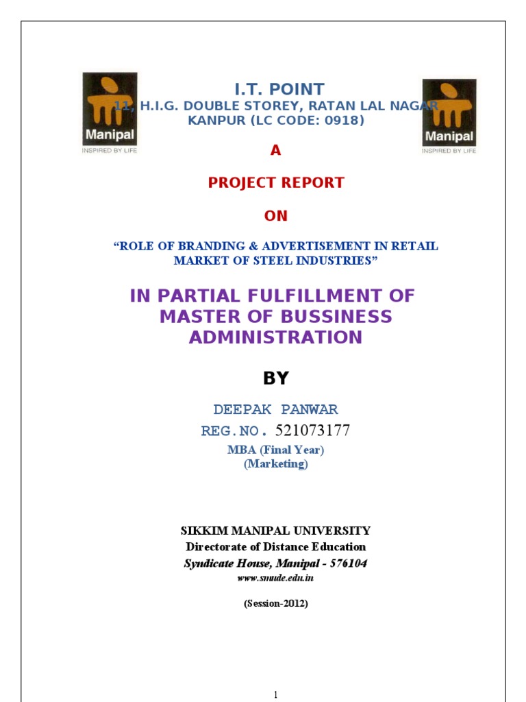 Mba Marketing Project Report | PDF | Advertising | Rolling (Metalworking)