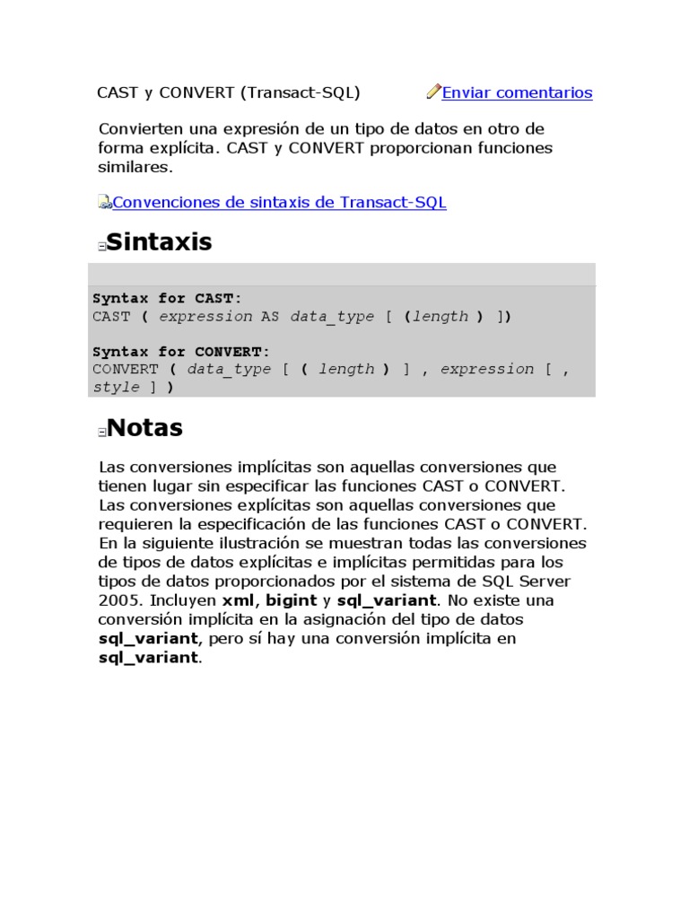 Cast Convert | PDF | Tipo de datos | Tabla (base de datos)