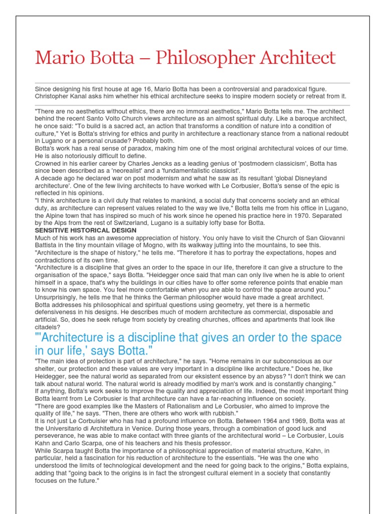 Mario Botta | PDF | Postmodernism | Spirituality