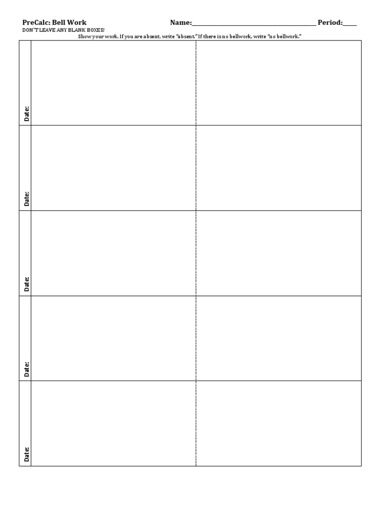 PreCalc Bell Work Template | PDF