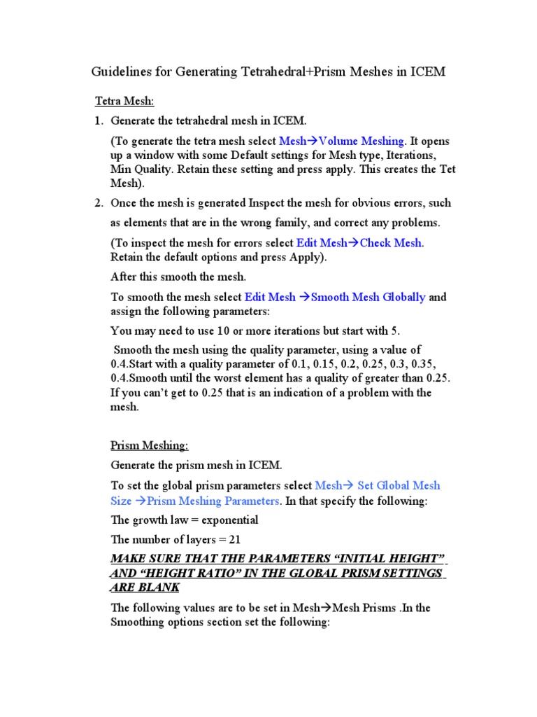 Guidelines For Generating Tetrahedral+Prism Meshes in ICEM: Mesh Volume Meshing | PDF | Prism ...