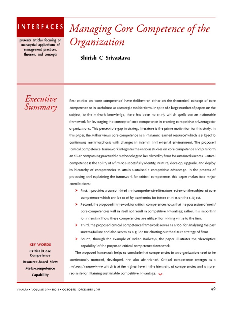 Core Competency | PDF | Competence (Human Resources) | Strategic Management