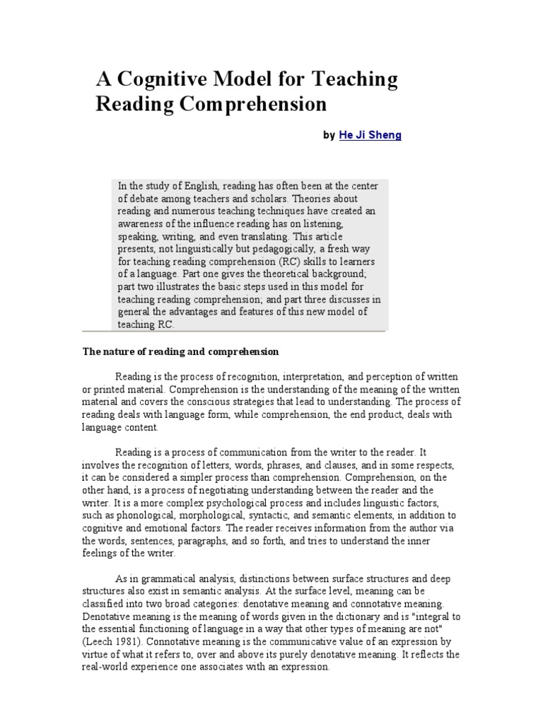 A Cognitive Model | PDF | Semantics | Reading Comprehension