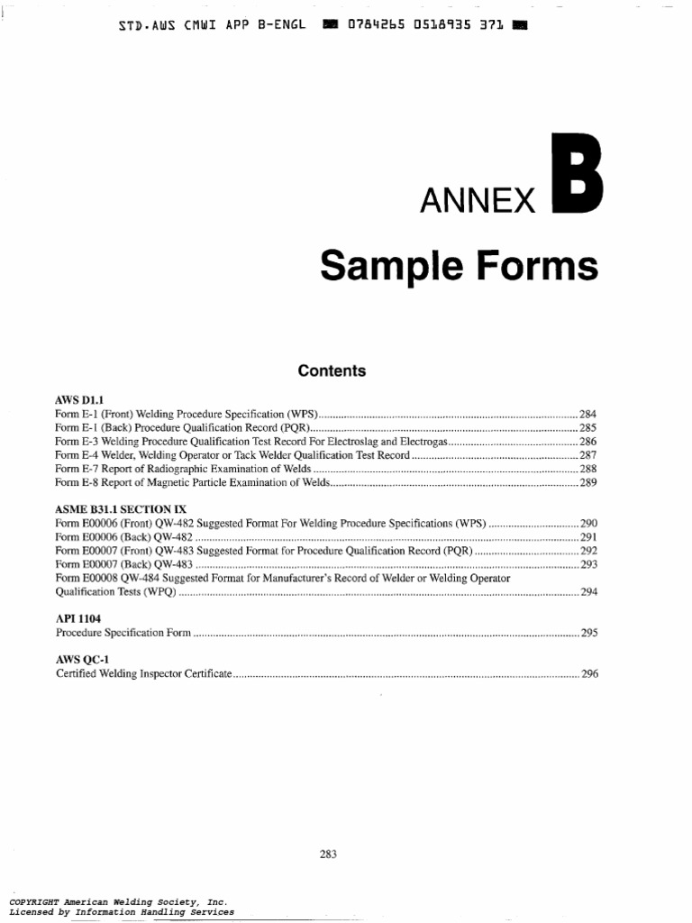 Sample Forms AWS, ASME and API | PDF | Welding | Construction