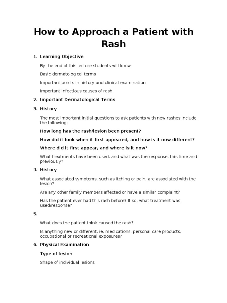 Approach To Patient With Rash | PDF | Dermatology | Medicine