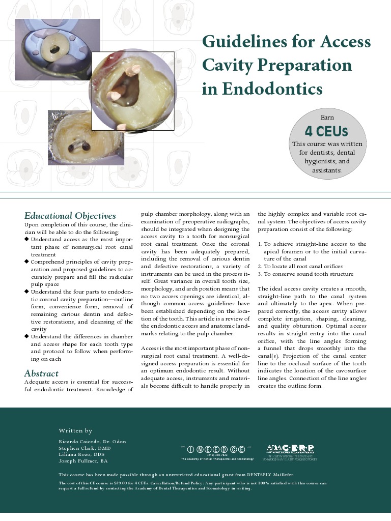 Adts Guidelines For Access Cavity | PDF | Dentistry Branches | Mouth