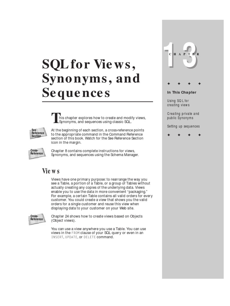 SQL For Views, Synonyms, and Sequences | PDF | Oracle Database | Sql