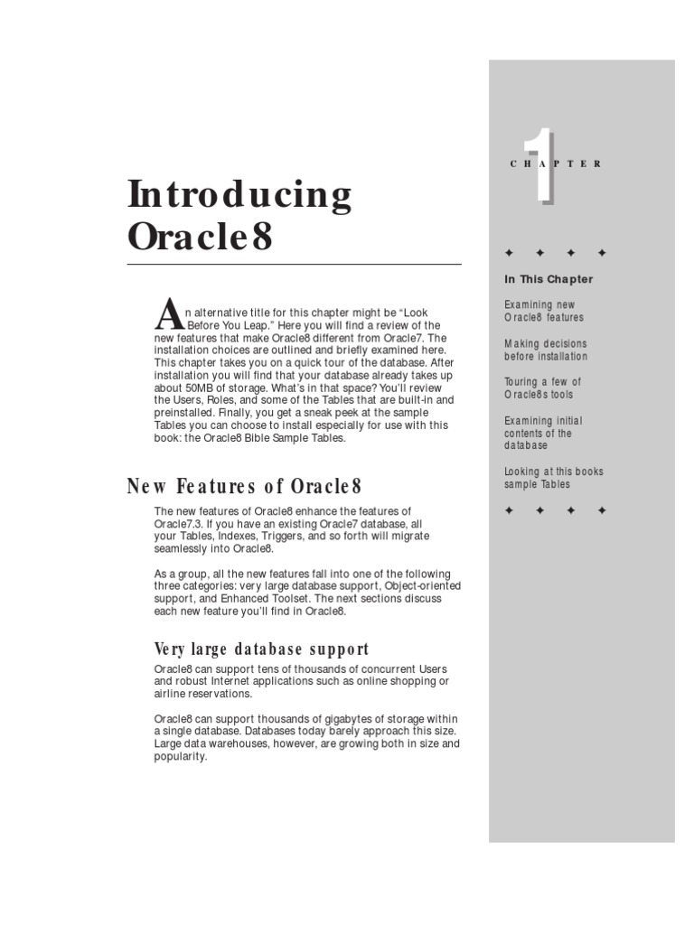 Introducing Oracle8: New Features of Oracle8 | PDF | Oracle Database | Microsoft Access