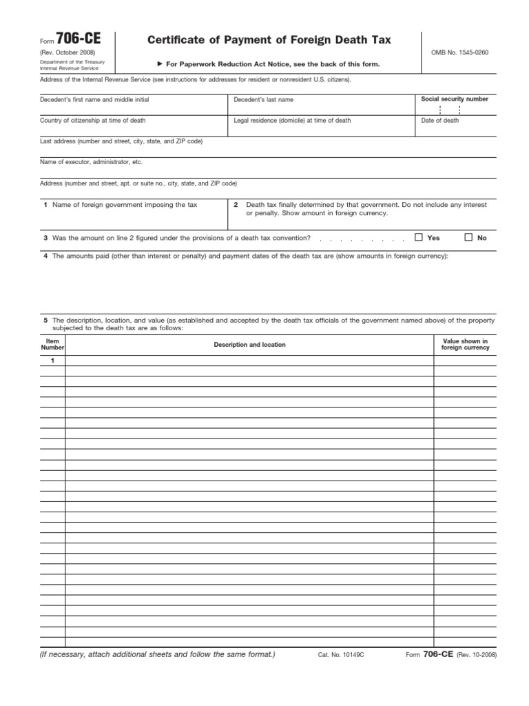 Certificate of Payment of Foreign Death Tax: For Paperwork Reduction ...