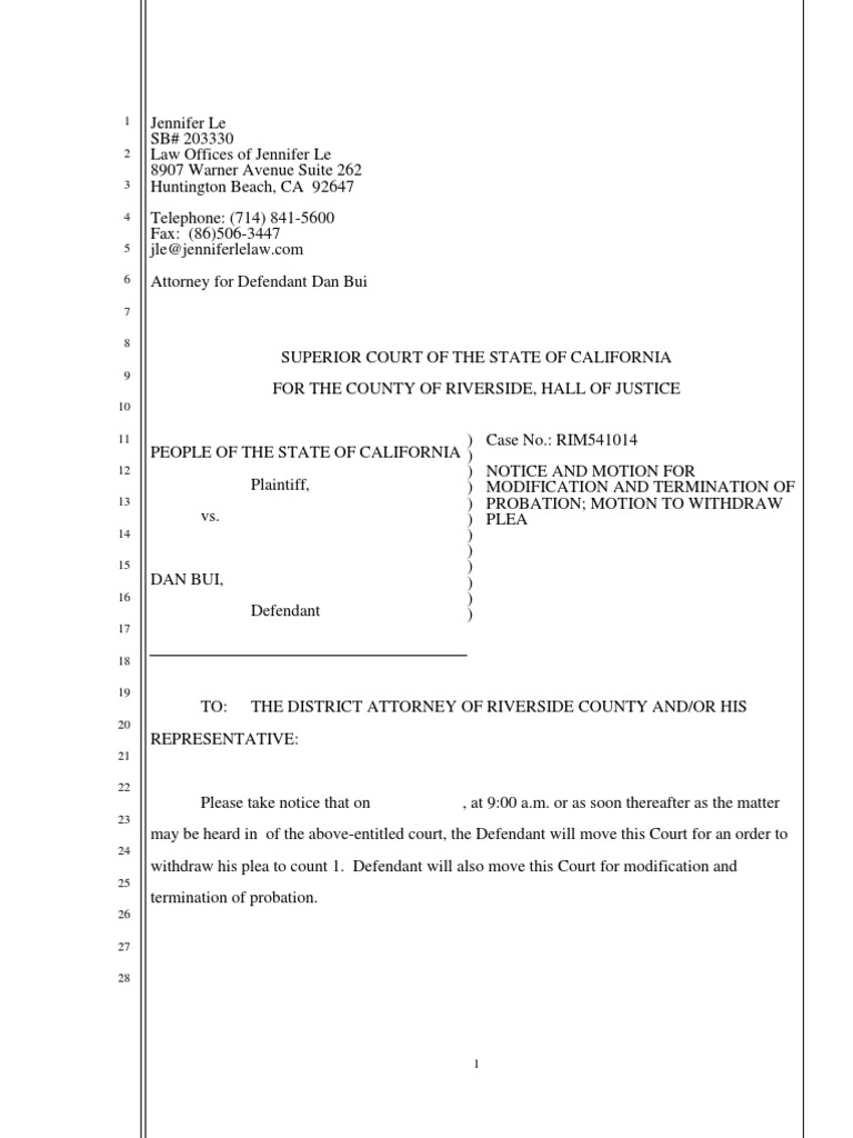 Dan Bui - Motion For Early Terminatino of Probation | PDF | Probation ...