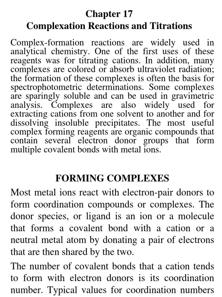 Analytical Applications Of Complexation Reactions Titrimetric And