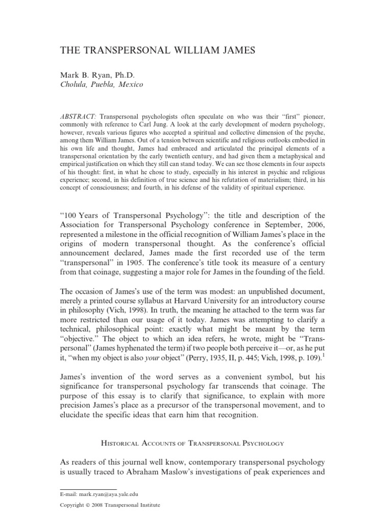 The Transpersonal William James | PDF | Transpersonal Psychology ...