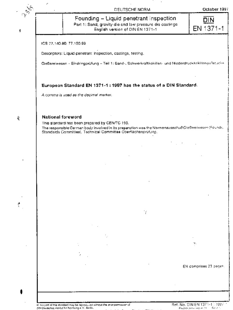 DIN EN 1371 - 1 - 1997 (PT) (Casting) | PDF