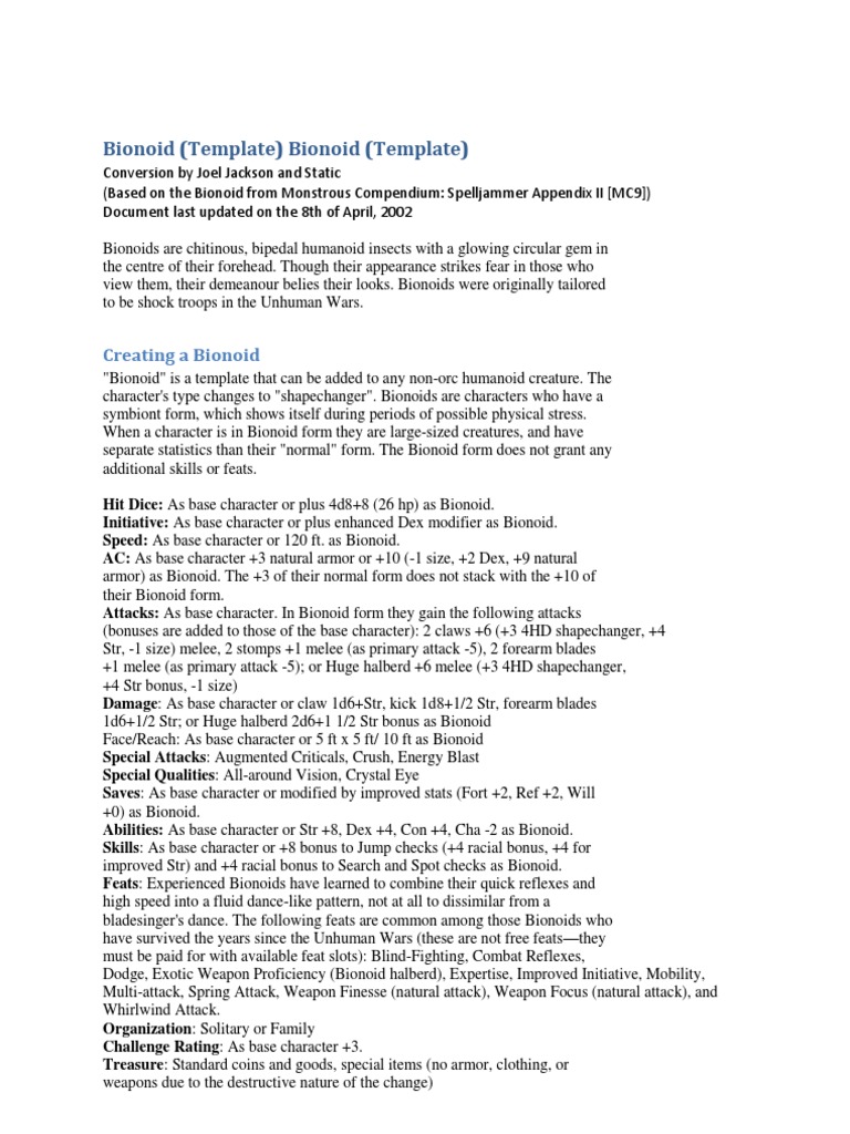 Bionoid | PDF | Dungeons & Dragons | Dungeons & Dragons Creatures