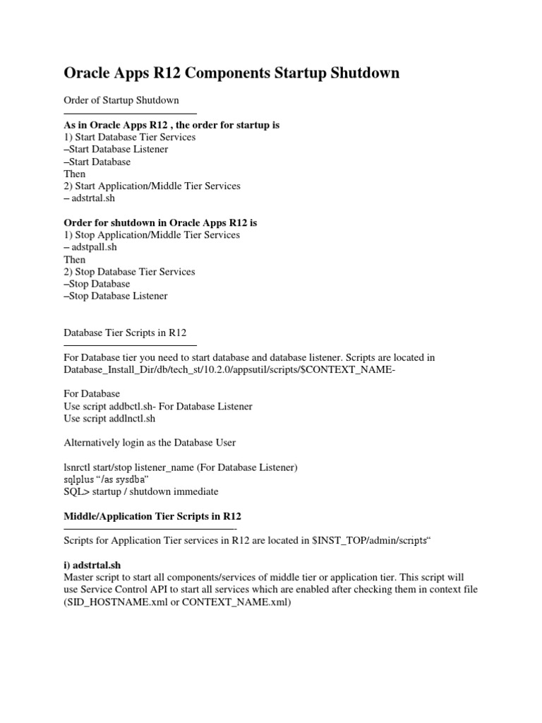 Oracle Apps R12 Components Startup Shutdown | PDF | Databases | Application Software