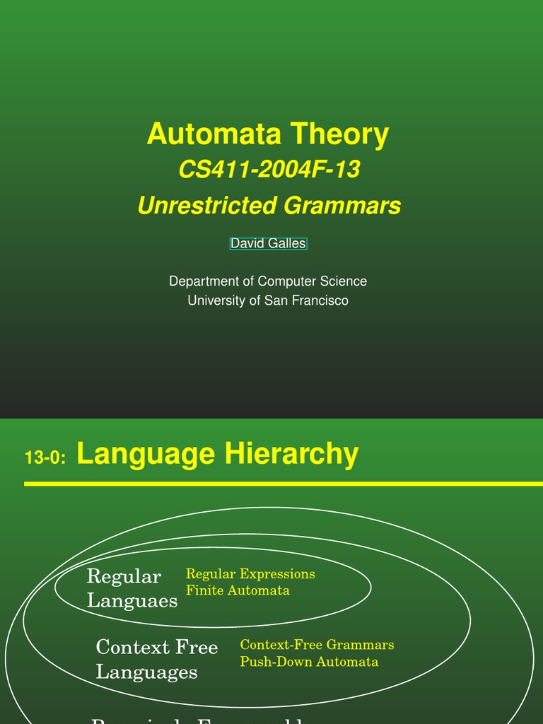 Automata Theory: CS411-2004F-13 Unrestricted Grammars | PDF | Theoretical Computer Science ...