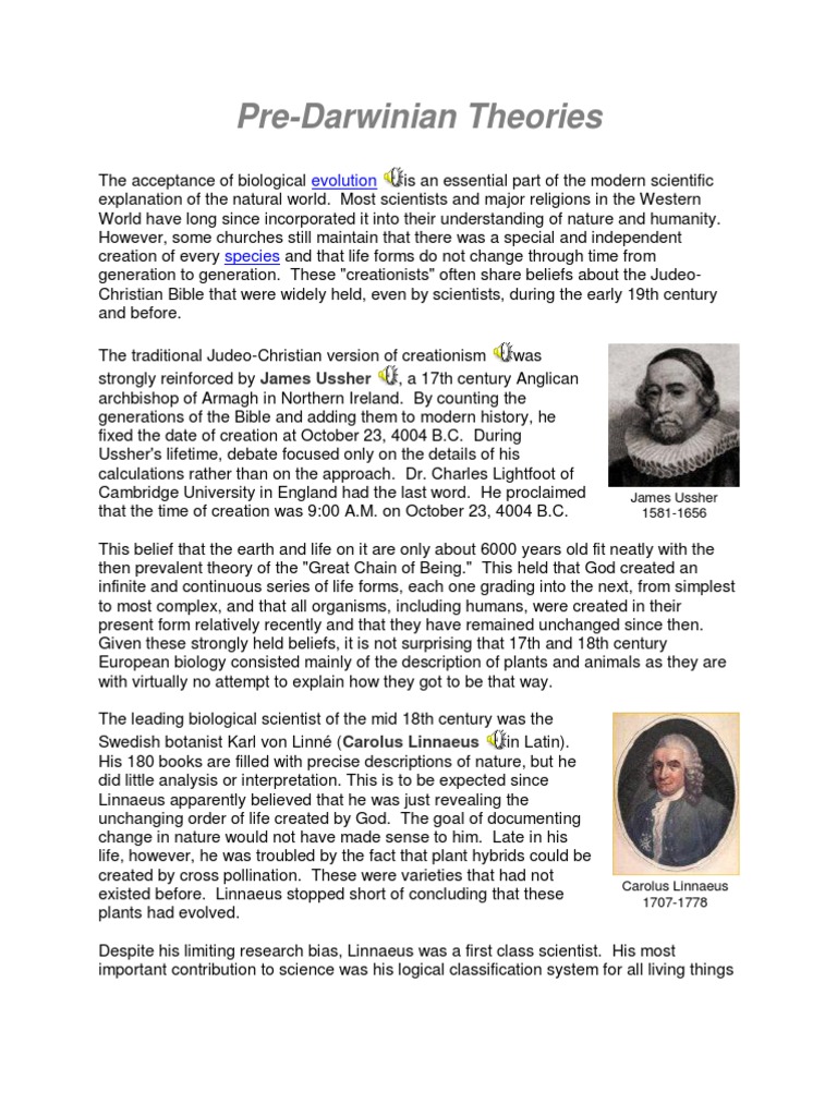 Pre Darwinian Theories | Earth & Life Sciences | Biology