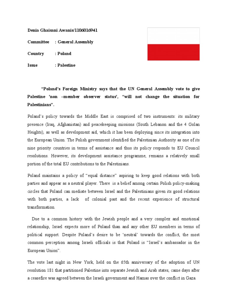 Position Paper Poland General Assembly | PDF | State Of Palestine ...