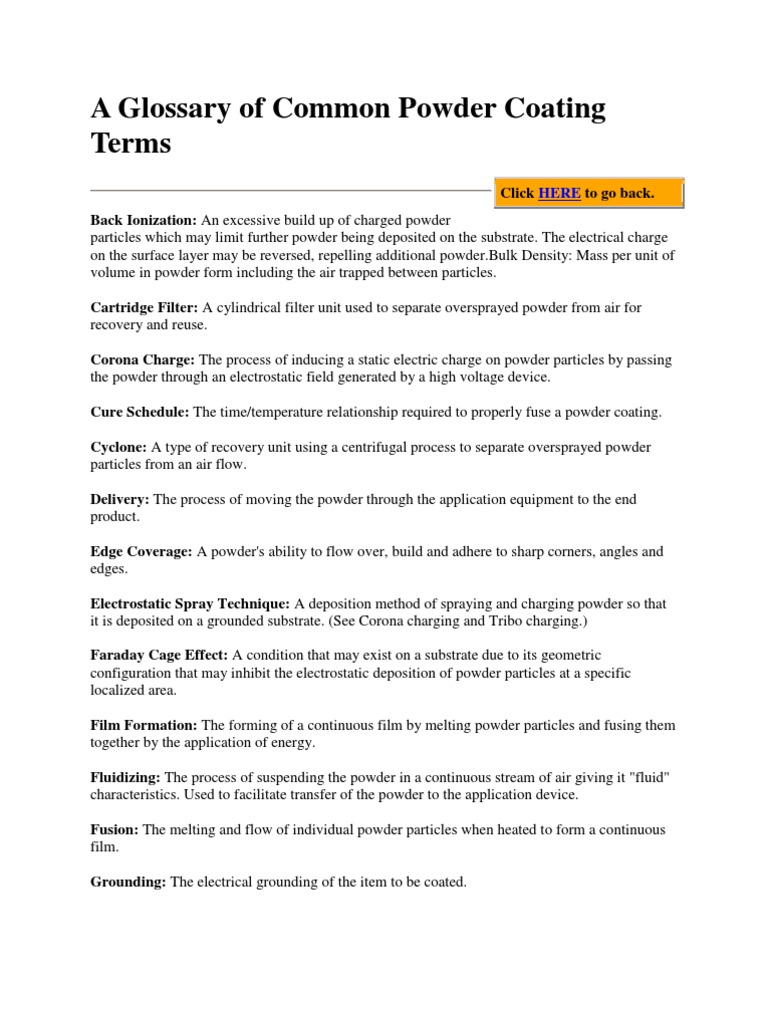 A Glossary of Common Powder Coating Terms | PDF | Electrostatics ...