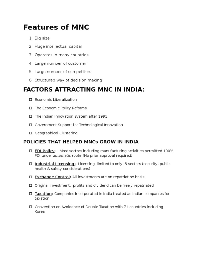 Features of MNC | PDF | Multinational Corporation | Foreign Direct ...