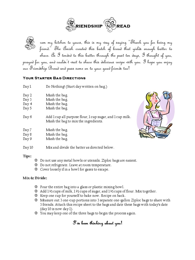 Friendship Bread Printout | PDF | Batter (Cooking) | Breads