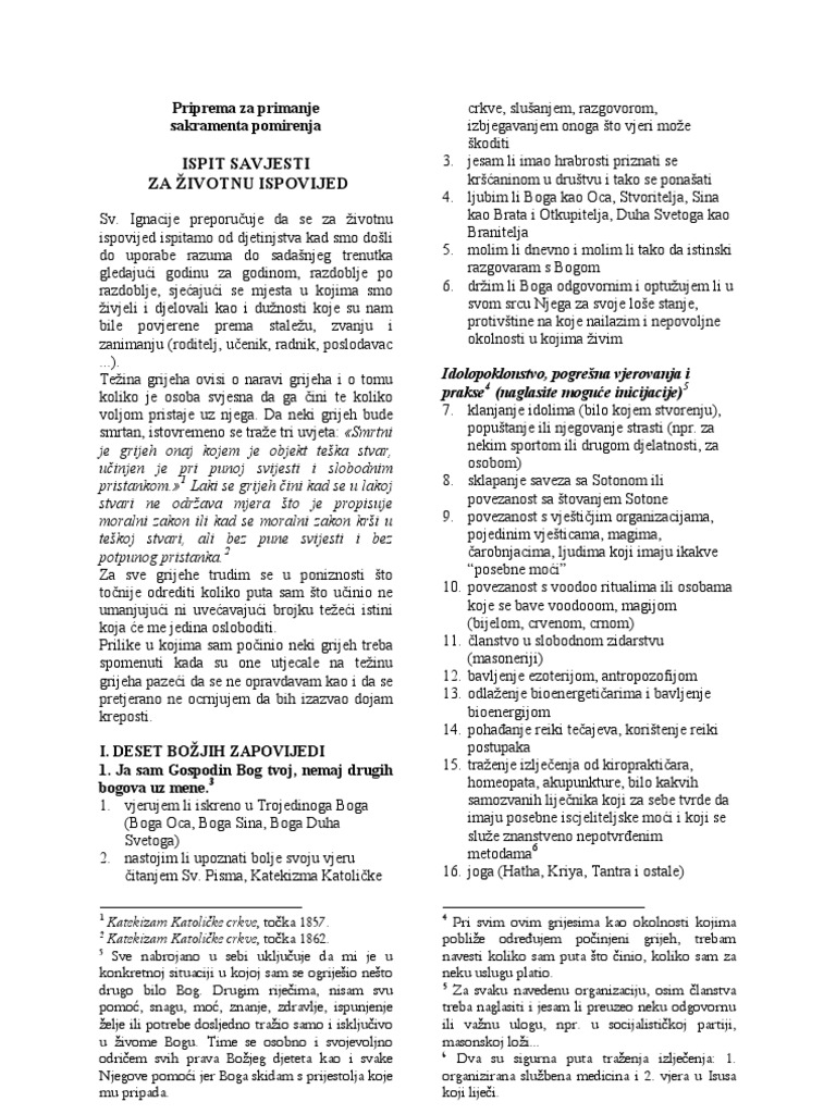 Ispit Savjesti Za Životnu Ispovijed | PDF