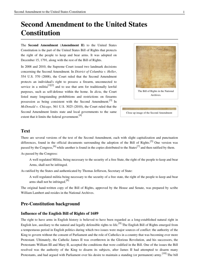 The Second Amendment of The US Constitution | PDF | Second Amendment To ...