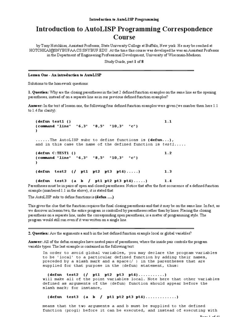 Introduction To AutoLISP Programming | PDF | Parameter (Computer Programming) | Subroutine