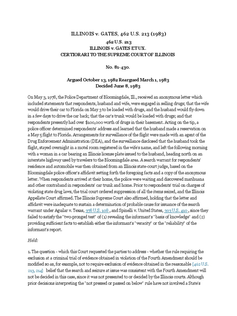 Illinois V Gates | PDF | Illinois V. Gates | Exclusionary Rule