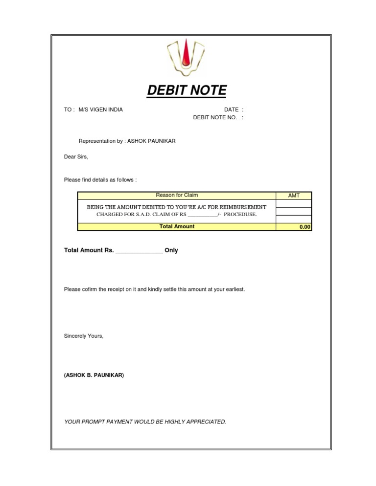 Debit Note Format | PDF | Payments | Service Industries