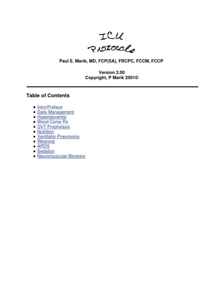 ICU Protocols | PDF | Randomized Controlled Trial | Clinical Trial