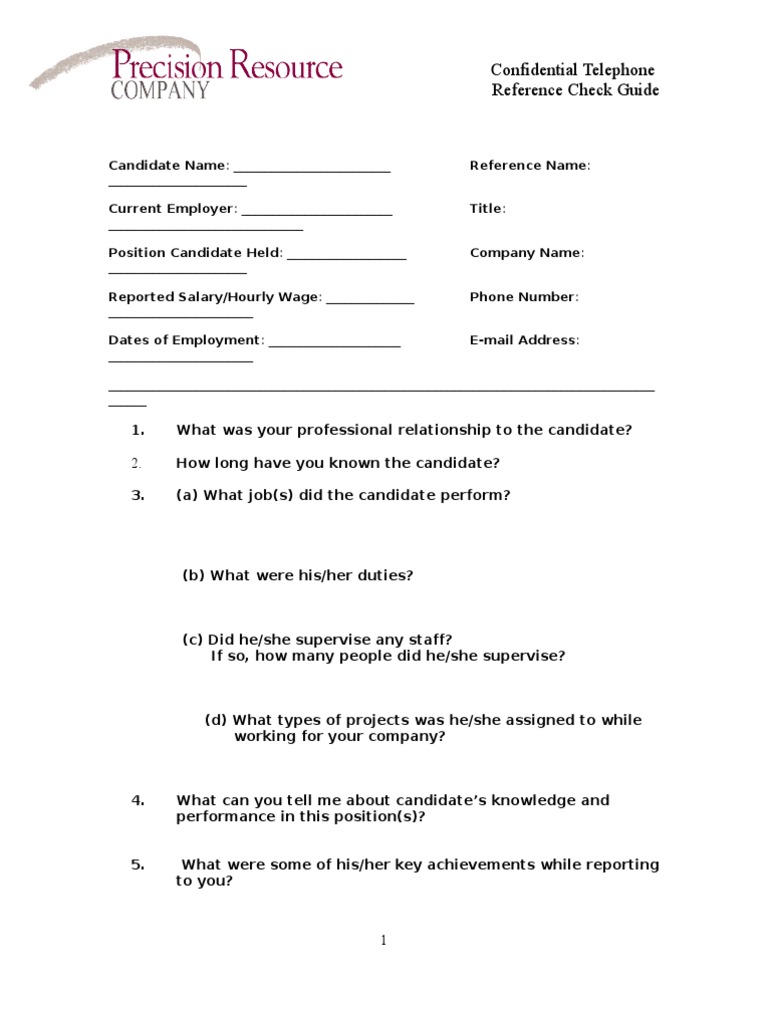 Reference Check Form | PDF | Employment | Salary