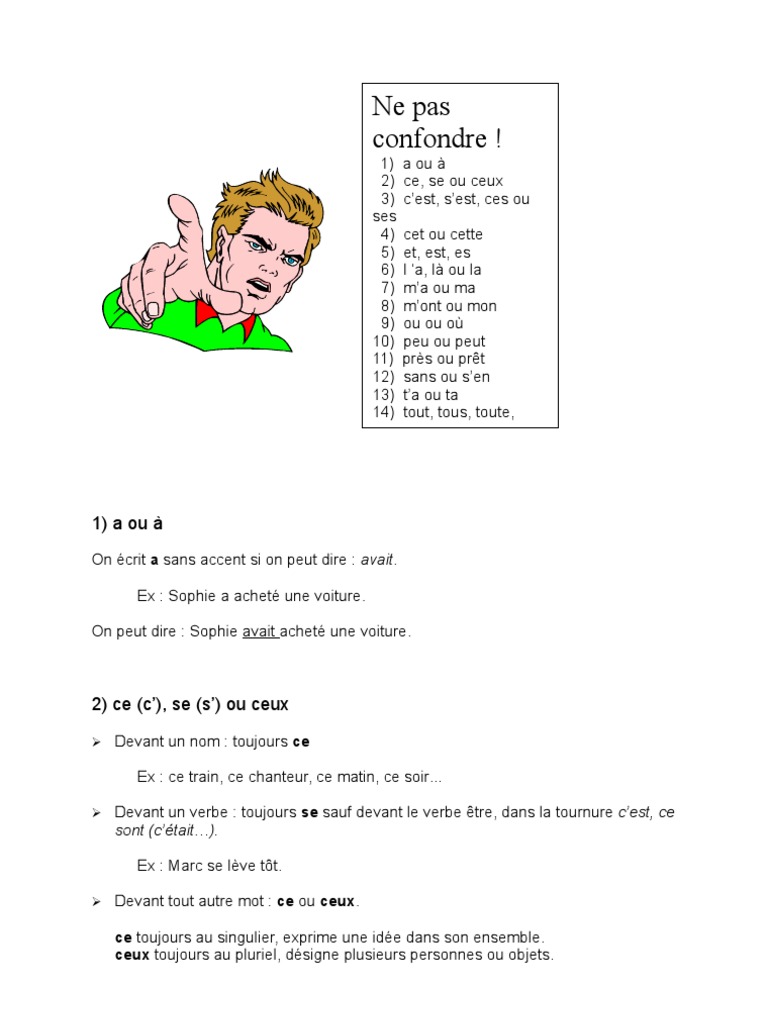 Homophones : Guide de Distinction | PDF | Nombre grammatical | Genre ...