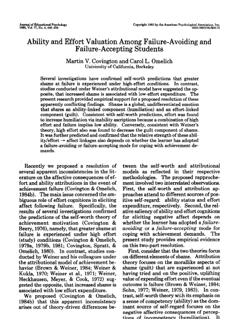 Ability and Effort Valuation Among Failure-Avoiding and Failure ...