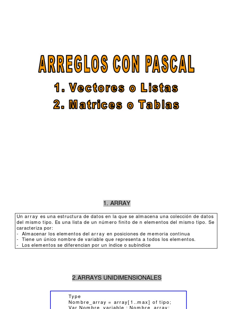 Arreglos Con Pascal | PDF | Estructura de datos de matriz | Matriz (Matemáticas)