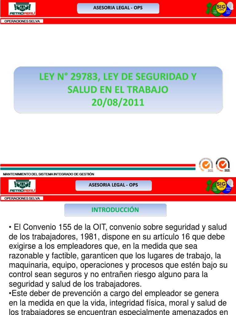 Charla Ley 29783 | PDF | Derecho laboral | Regulación