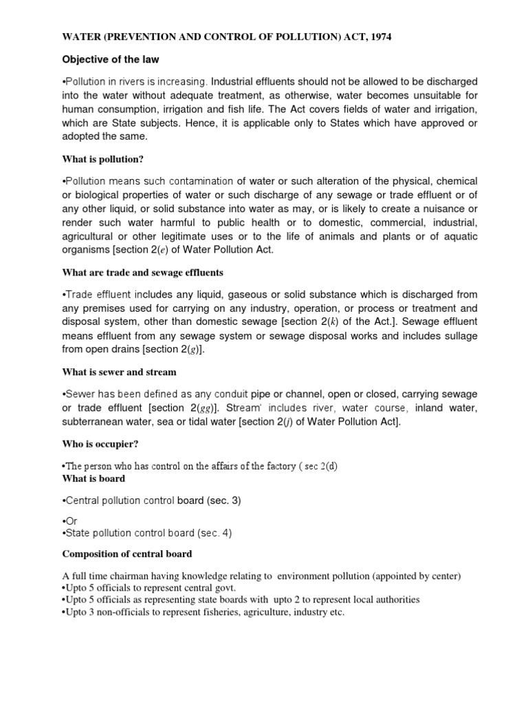 Water (Prevention and Control of Pollution) Act, 1974 | PDF | Sewage ...