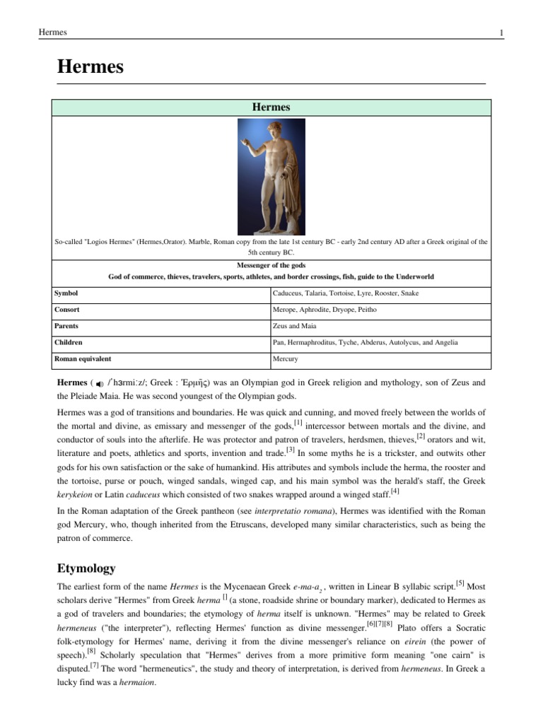 Mythology of Hermes | PDF | Paleo Balkan Mythology | Ancient Greek ...