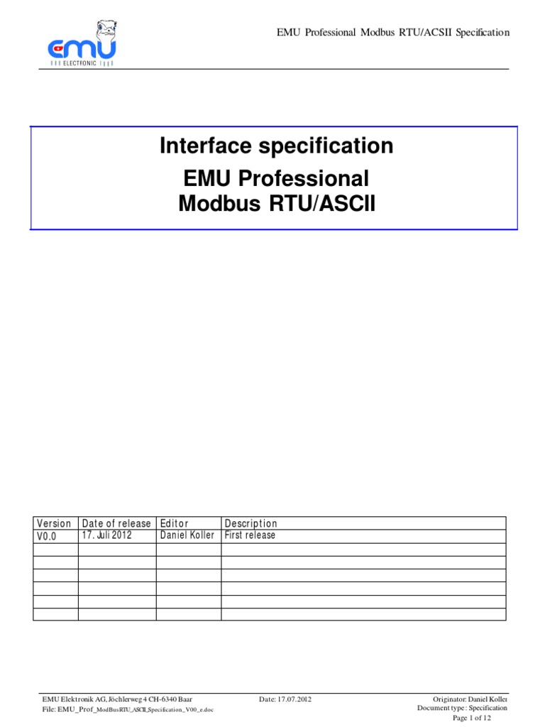 EMU Profesional Modbus RTU & ASCII Specification e | PDF | Byte | Bit