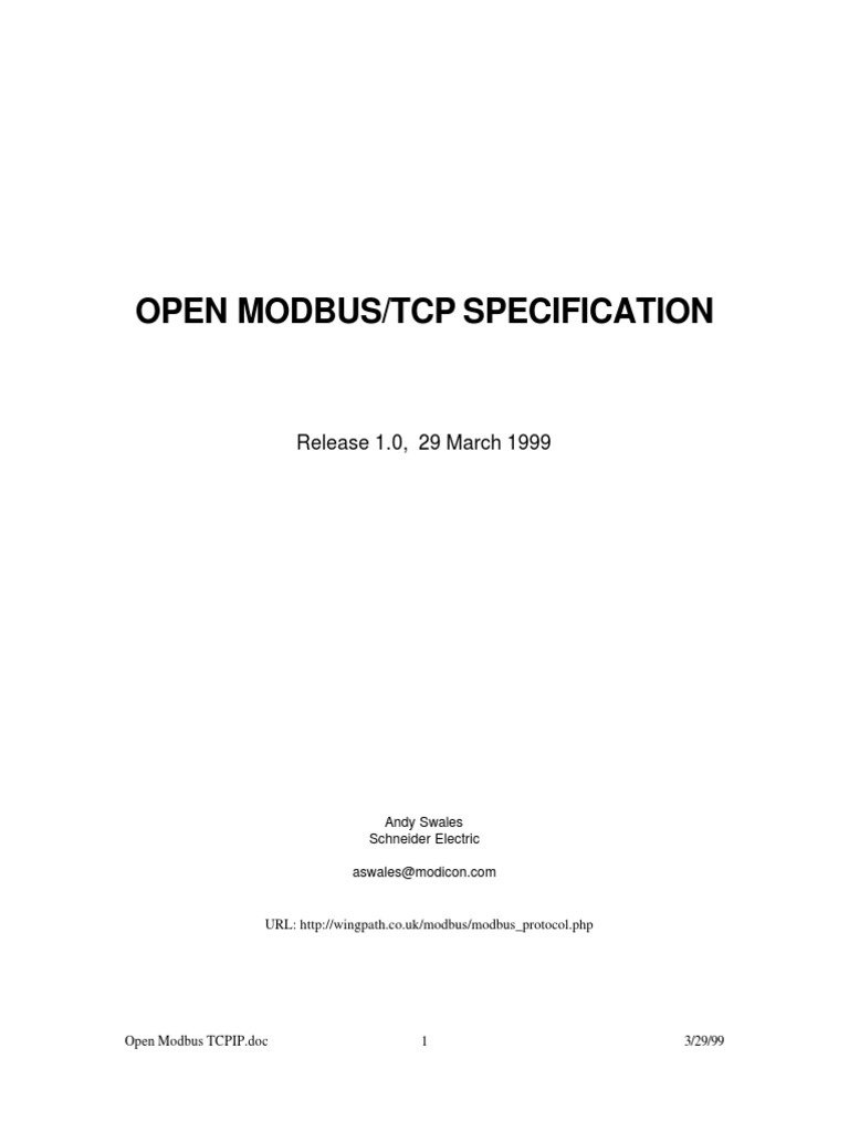 Modbus TCP Specification | PDF | Transmission Control Protocol | Communications Protocols