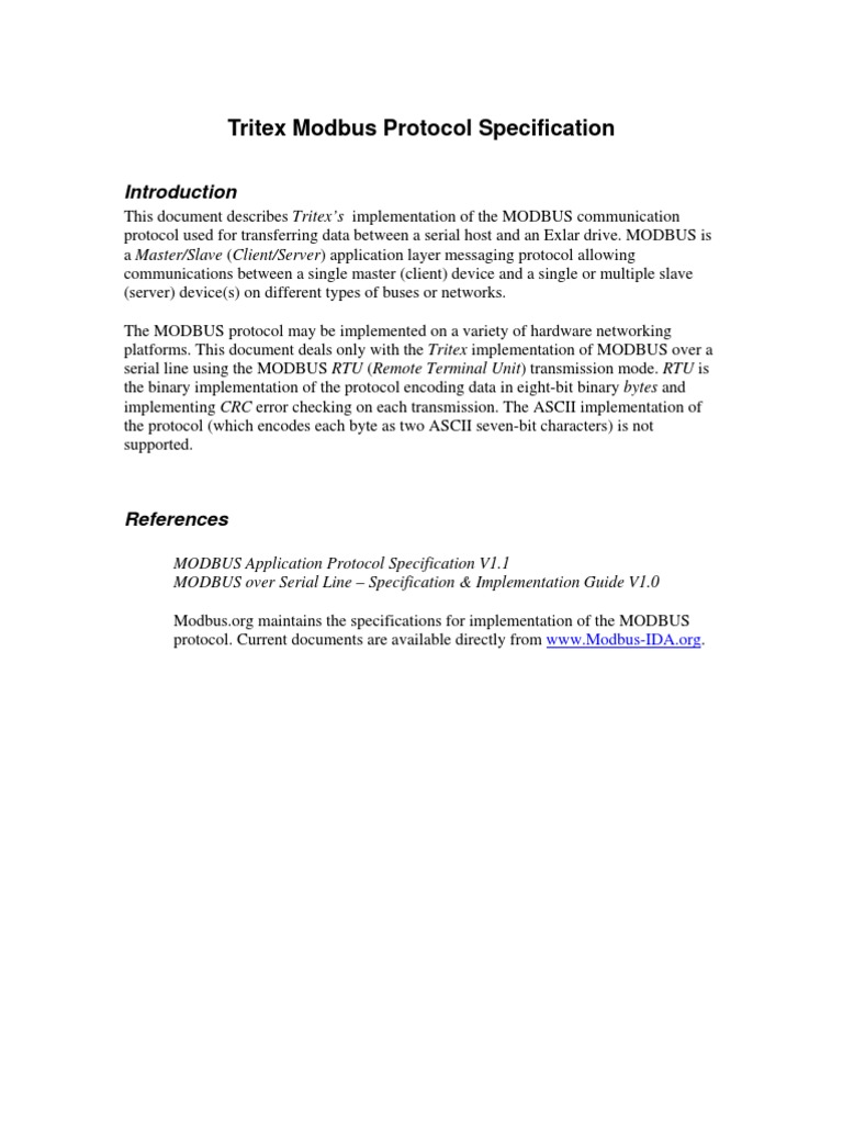Tritex Modbus Protocol | PDF | Communications Protocols | Byte