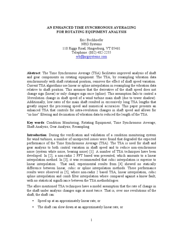 An Enhanced Time Synchronous Averaging For Rotating Equpiment Analysis ...